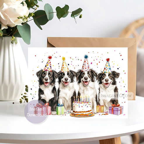 Border Collie Dogs Birthday Card – Dog Lover Printable Card – Imagine Glow