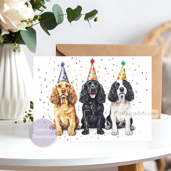 Cocker Spaniel Birthday Card – Cute Puppy Greeting Card – Imagine Glow