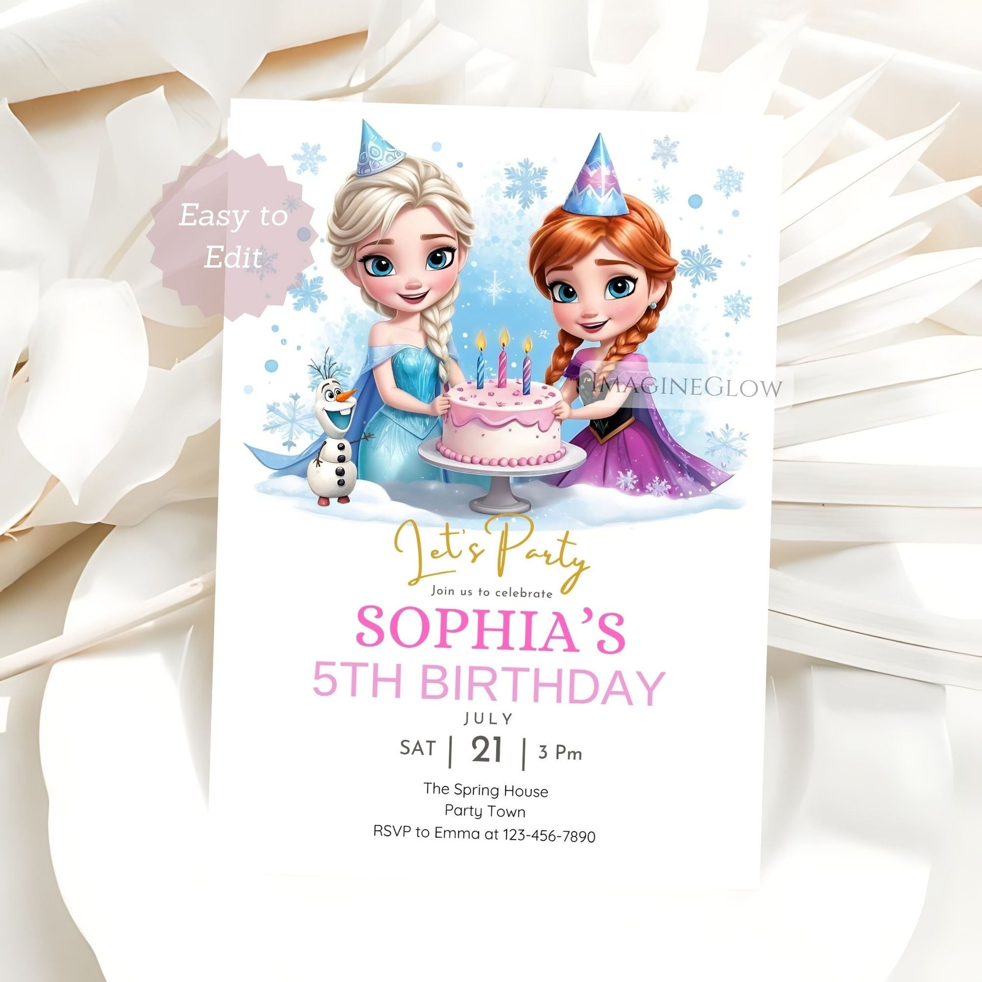 Frozen Birthday Invitation - Elsa Anna Olaf Party Template – Imagine Glow