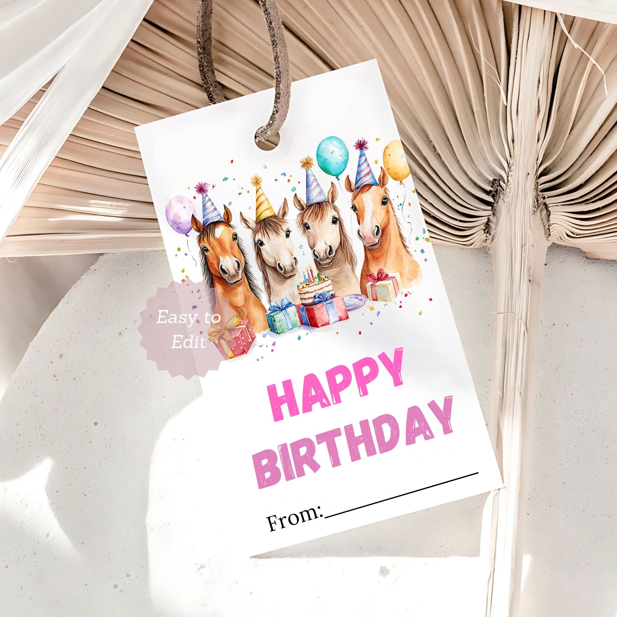 Horse Birthday Gift Tag - Printable Editable Horse Gift Card – Imagine Glow