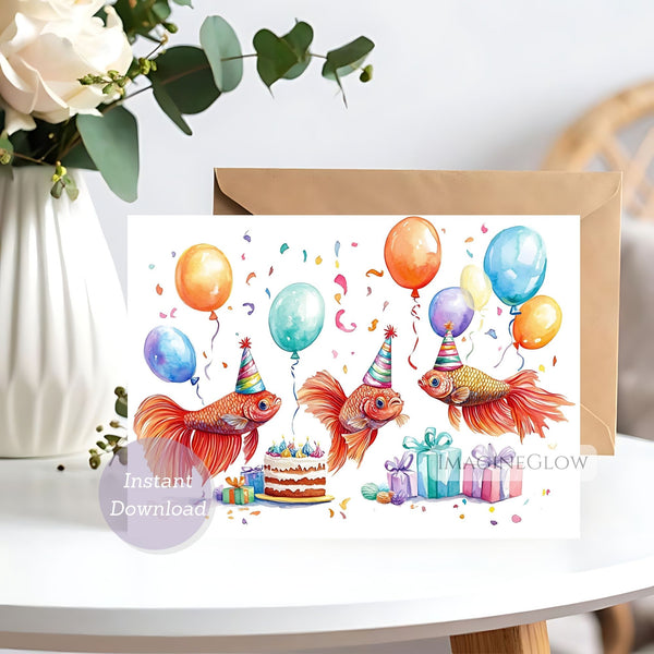 Goldfish Birthday Card – Cute Aquarium Fish Greeting Card – Imagine Glow