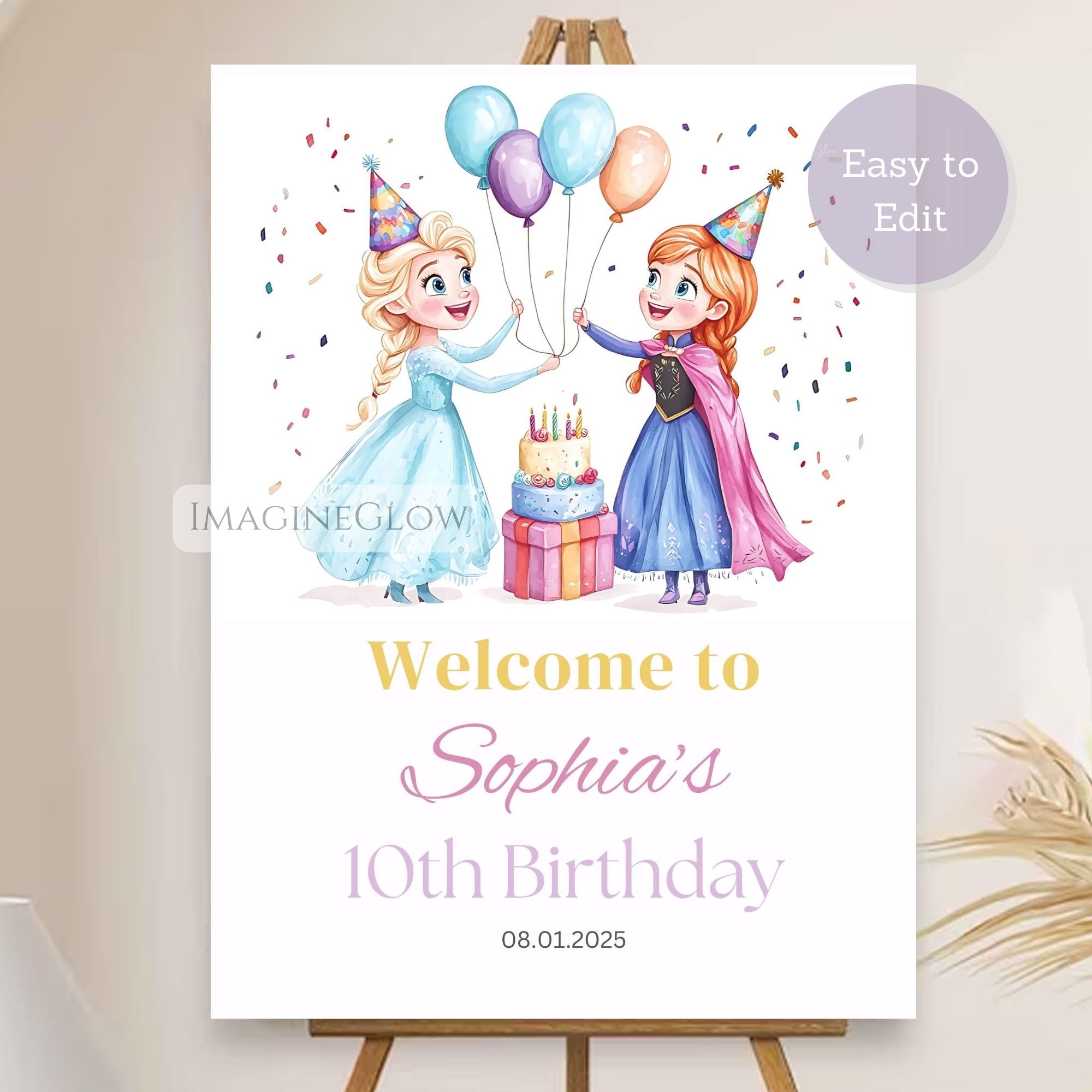 Frozen Birthday Welcome Sign - Editable Elsa Anna Poster – Imagine Glow