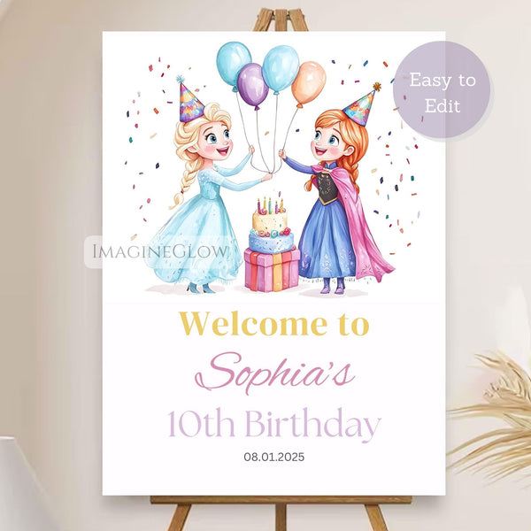 Frozen Birthday Welcome Sign - Editable Elsa Anna Poster – Imagine Glow
