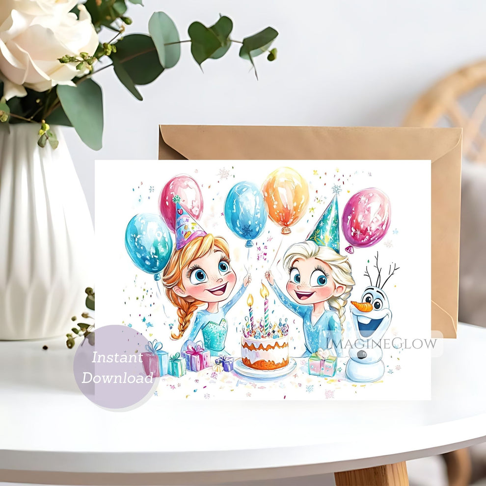 Frozen Elsa and Anna Birthday Card - Princess Printable Card – Imagine Glow