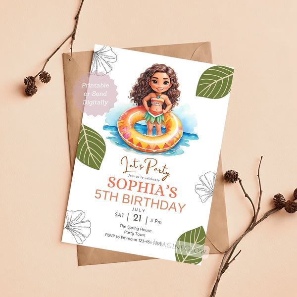 Moana Pool Birthday Invitation –Tropical Splash Party Invite – Imagine Glow