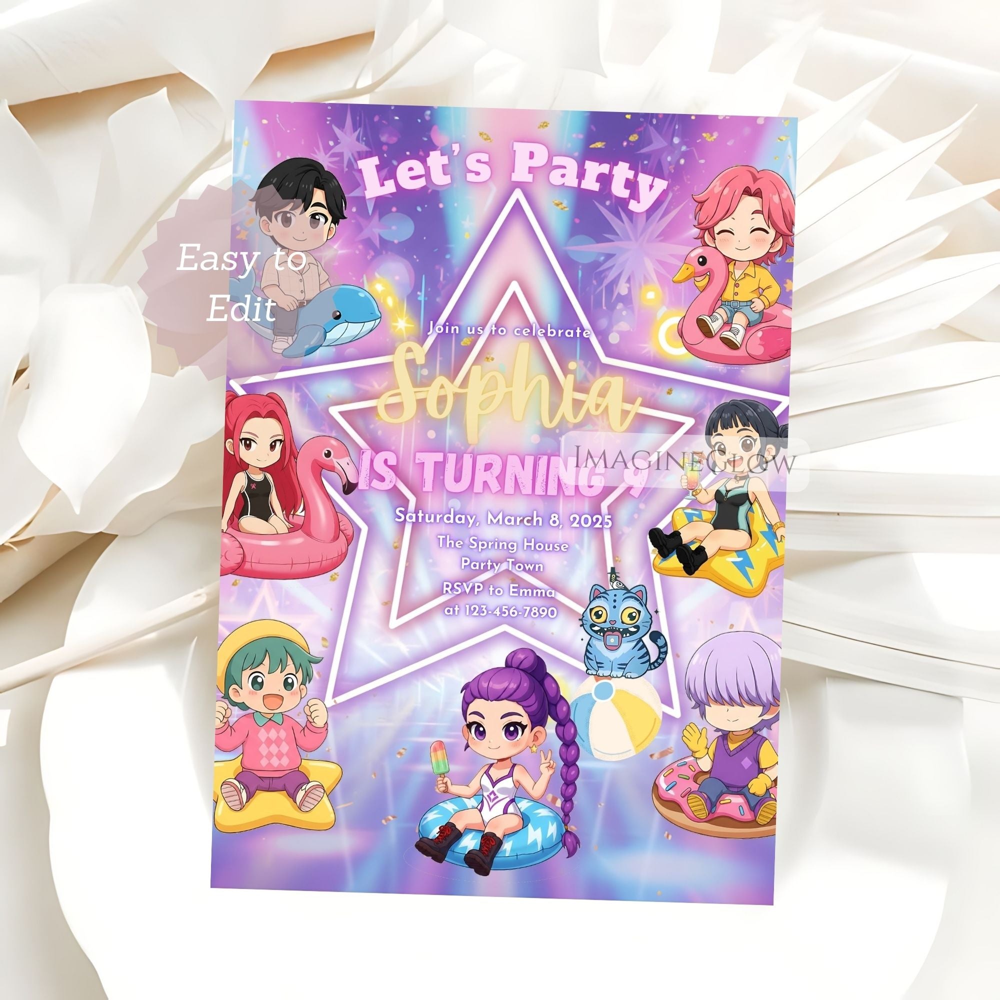 KPOP Demon Hunters Pool Party Invitation - Swim Party Invite – Imagine Glow