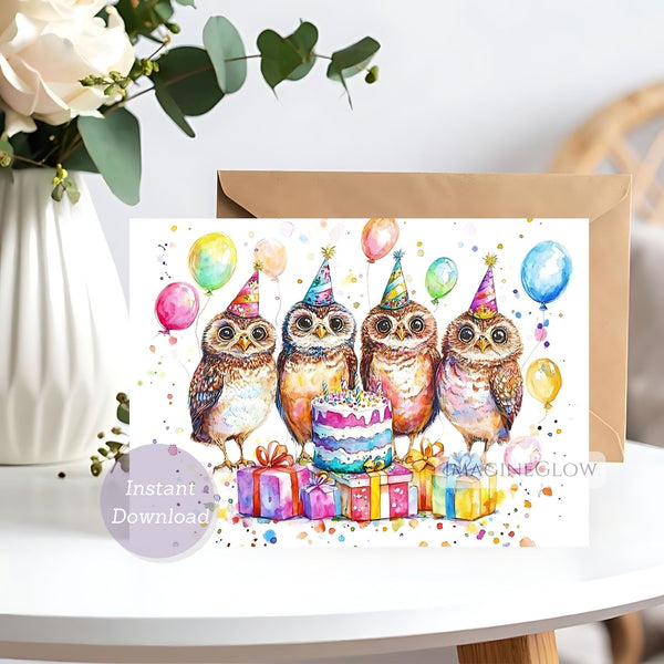 Owl Birthday Card – Woodland Owl Printable Digital Card – Imagine Glow