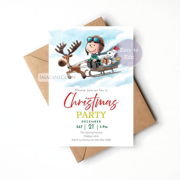 Snoopy Christmas Party Invitation - Peanuts Holiday Template – Imagine Glow